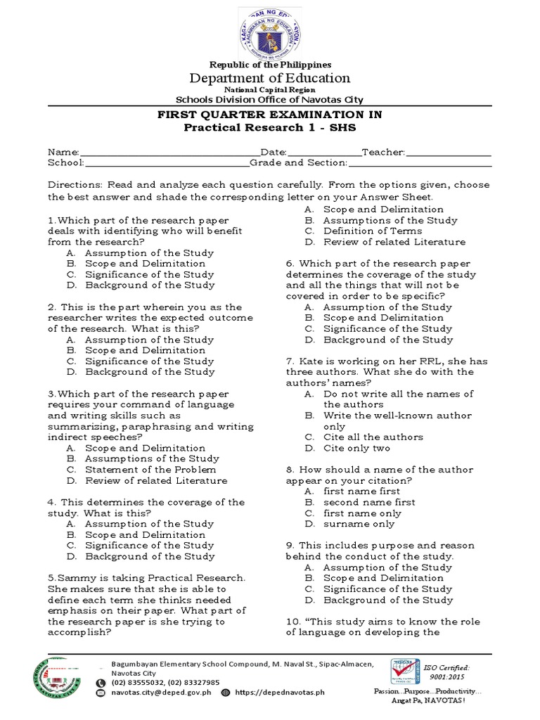 Practical Research 1 Final Exam Guide | PDF | Sampling (Statistics ...