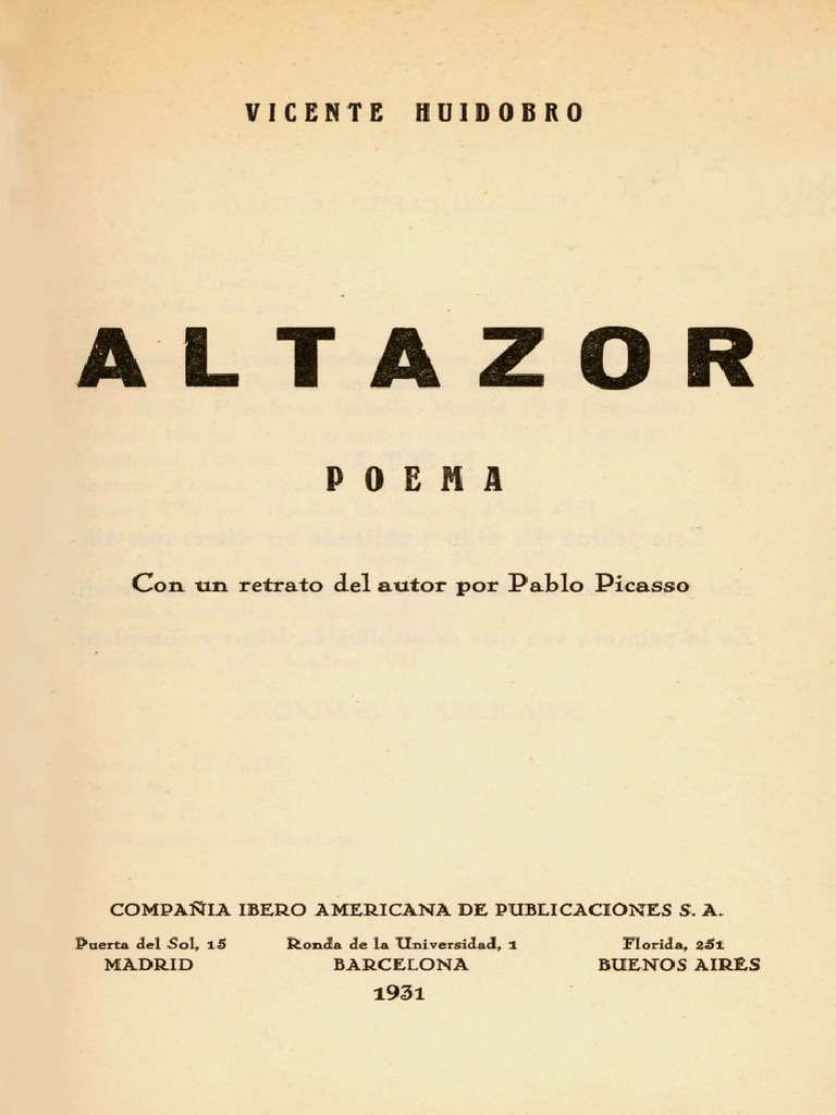 ALTAZOR - Vicente Huidobro | PDF | Libros para adolescentes