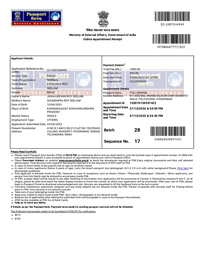 Appointment Reciept EV | PDF | Identity Document | Birth Certificate