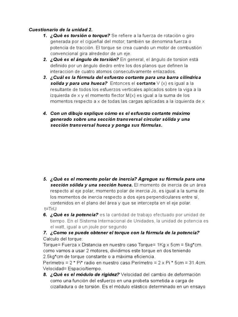 Cuestionario de La Unidad 2 | Descargar gratis PDF | Fuerza | Mecánica