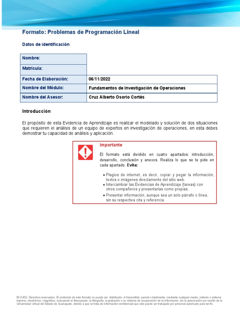 EA3 Jimenez Oscar Problemas de Programacion Lineal 2dointento | PDF | Programación lineal ...