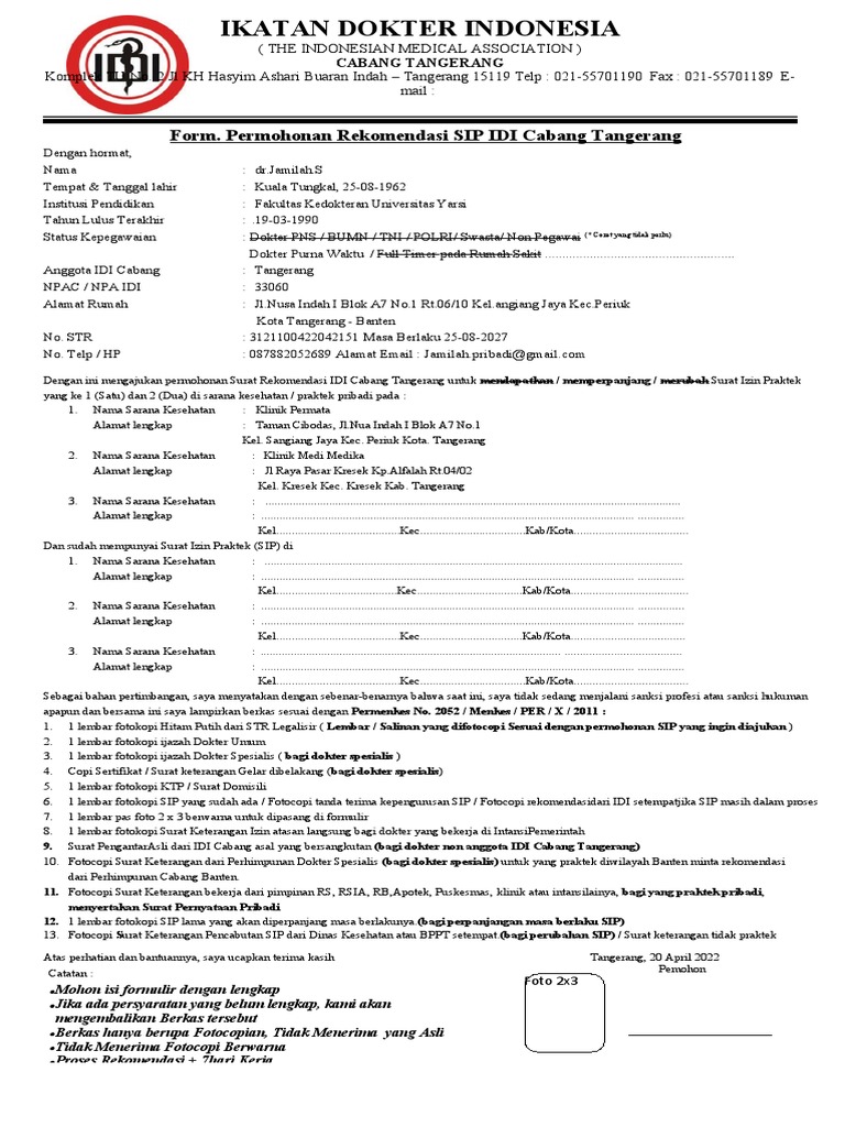 Formulir Rekom SIP | PDF