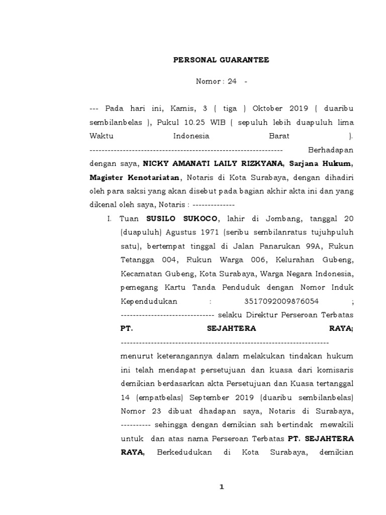 Draft Personal Guarantee | PDF