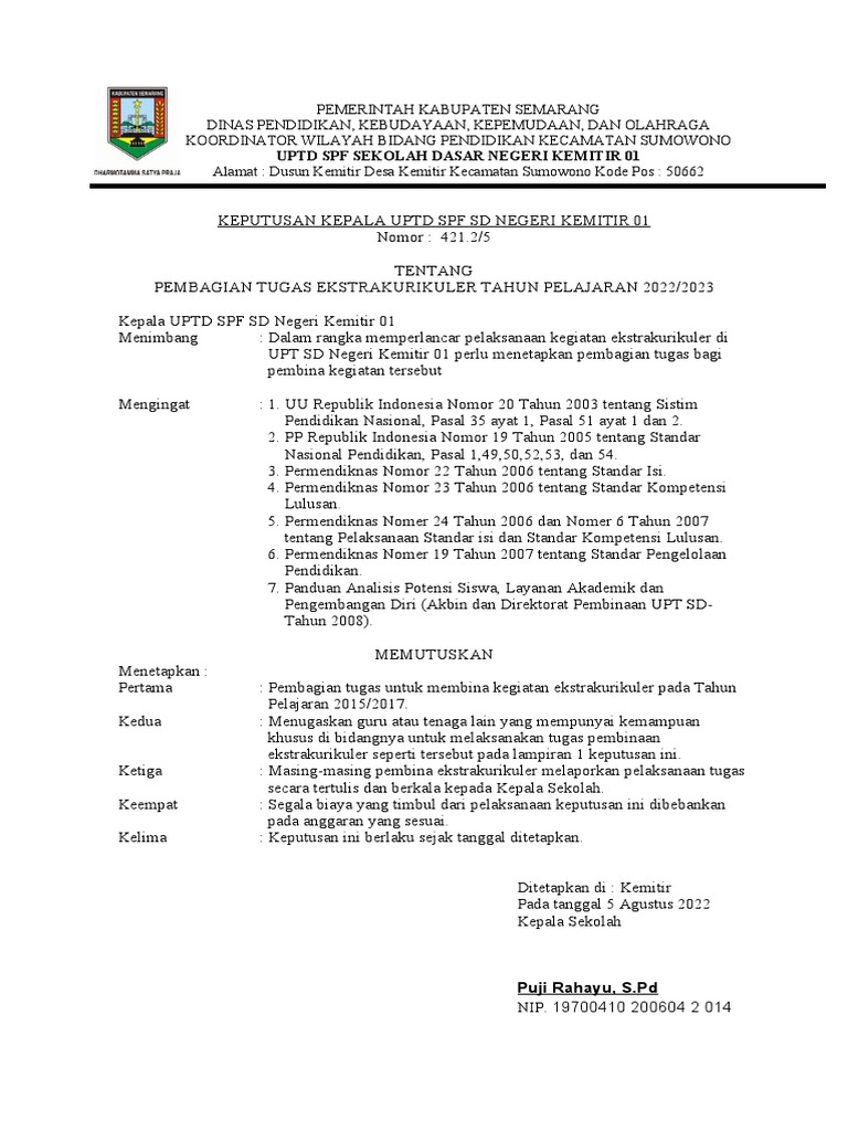 SK Pembina Ekstrakurikuler | PDF