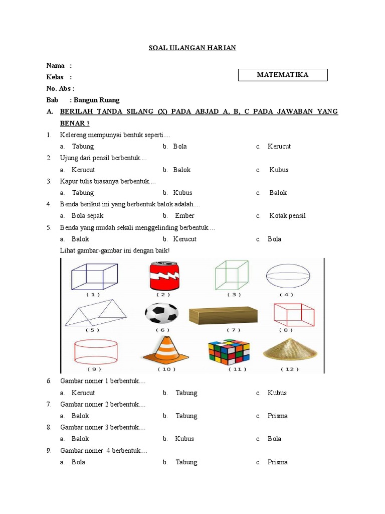 Soal Uh Tema 4 Bangun Ruang | PDF