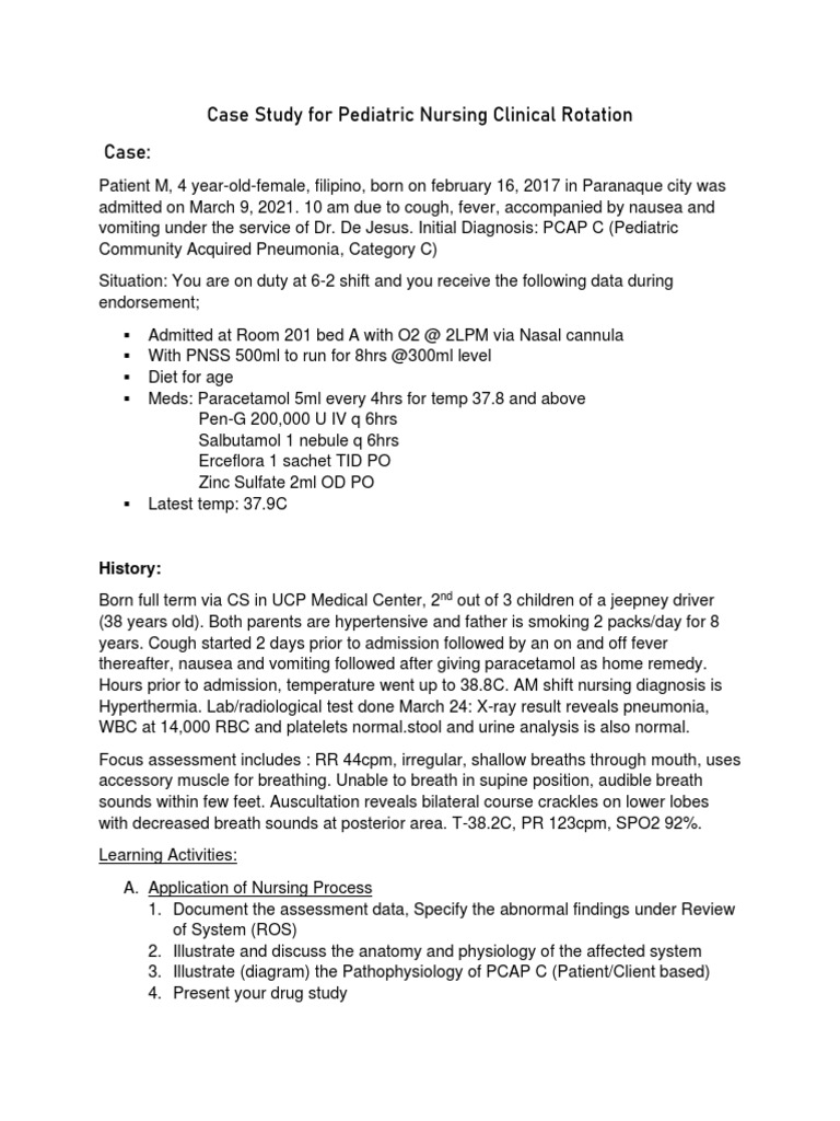 Case Study For Pediatric Nursing Clinical Rotation | PDF | Pneumonia ...