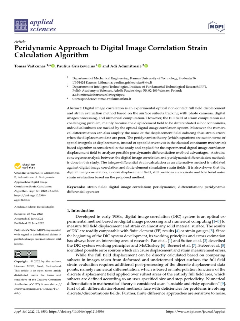 Peridynamic Approach To Digital Image Correlation Strain Calculation Algorithm Pdf Camera