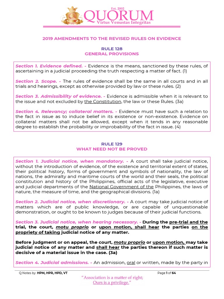 TSN - Rules On Evidence | PDF | Witness | Evidence (Law)