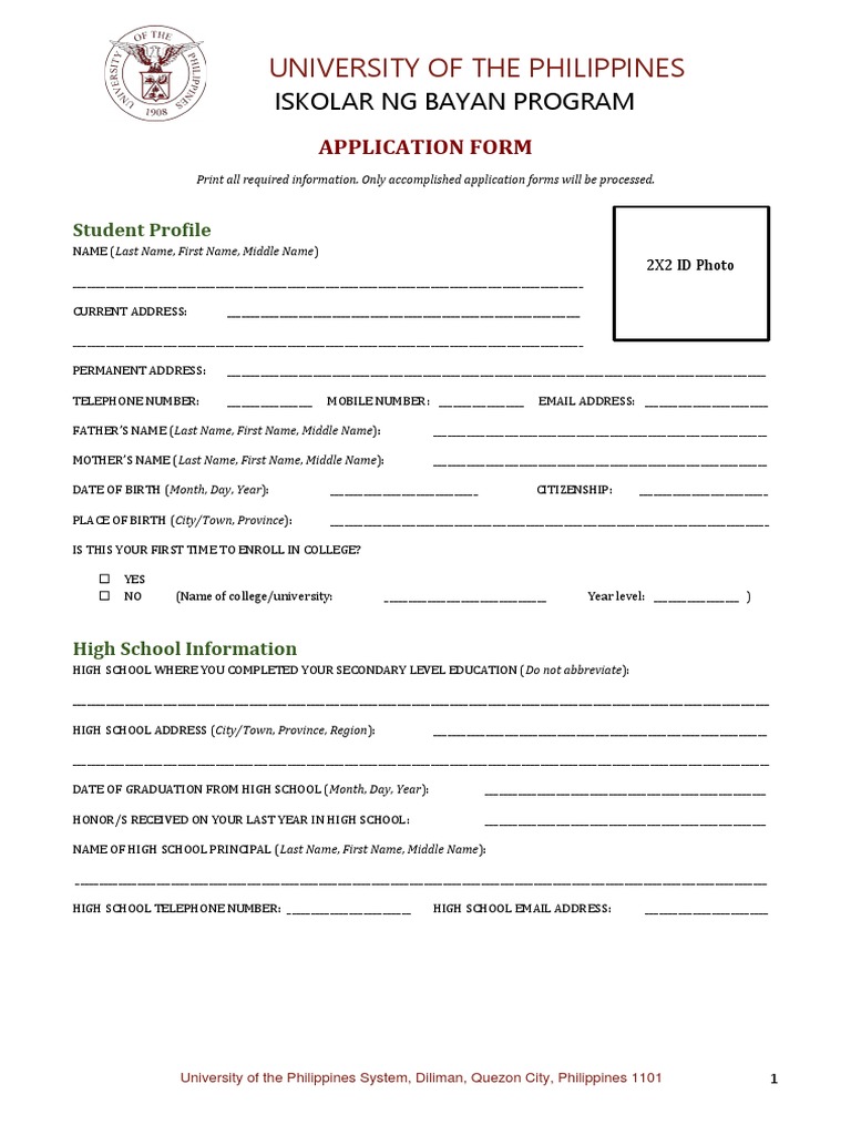 Iskolar NG Bayan Application Form AY 2021 2022 | Download Free PDF | Educational Stages