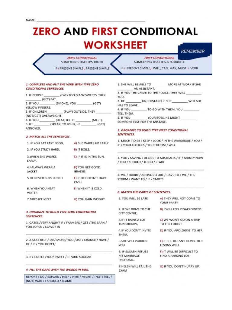 First and Zero Conditional Exercises | PDF