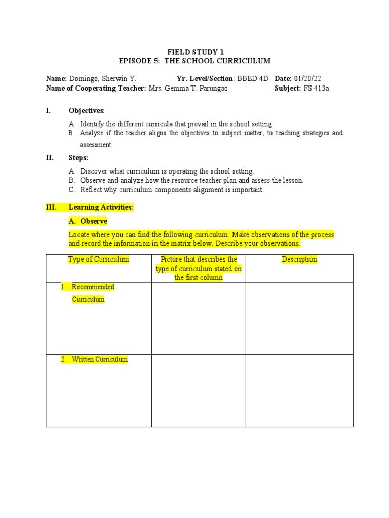 Field Study 1 | PDF | Teaching Method | Learning