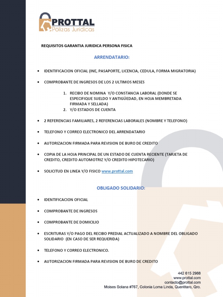Requisitos de garantía jurídica para arrendatarios y obligados solidarios | PDF