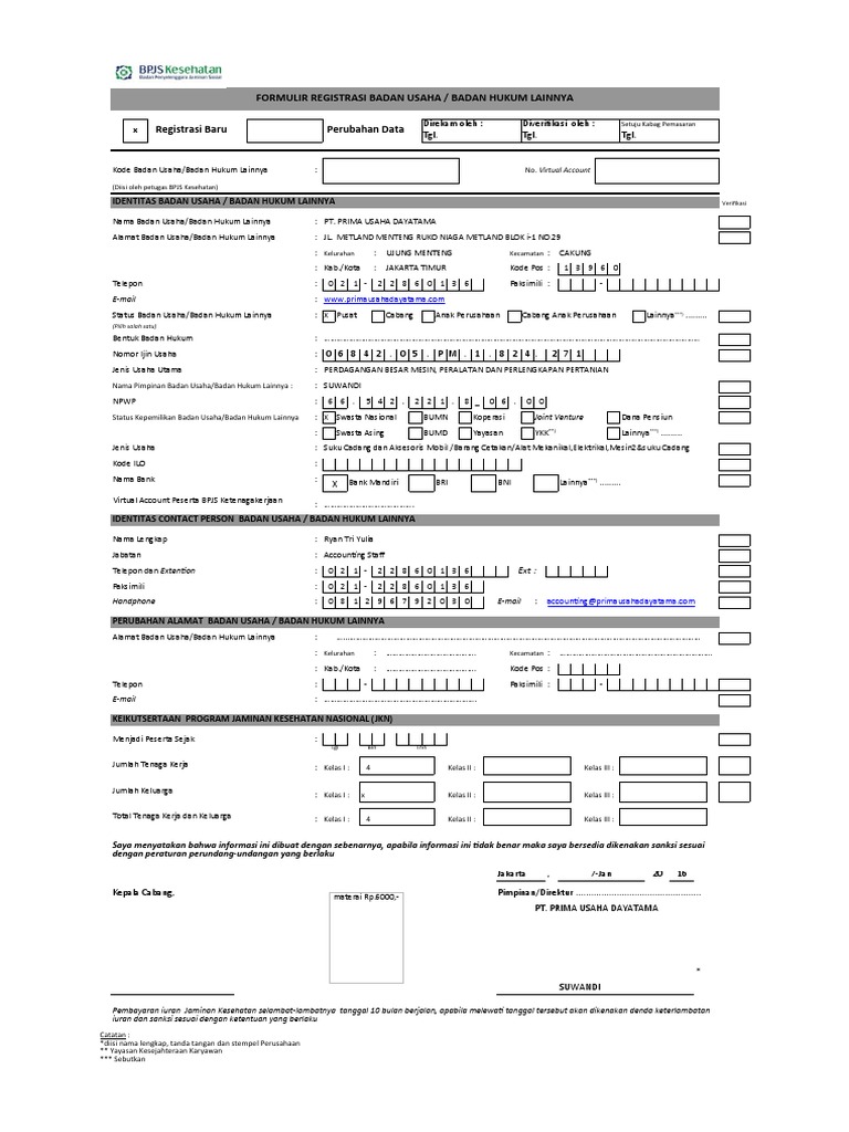 Formulir BPJS Badan Usaha | PDF