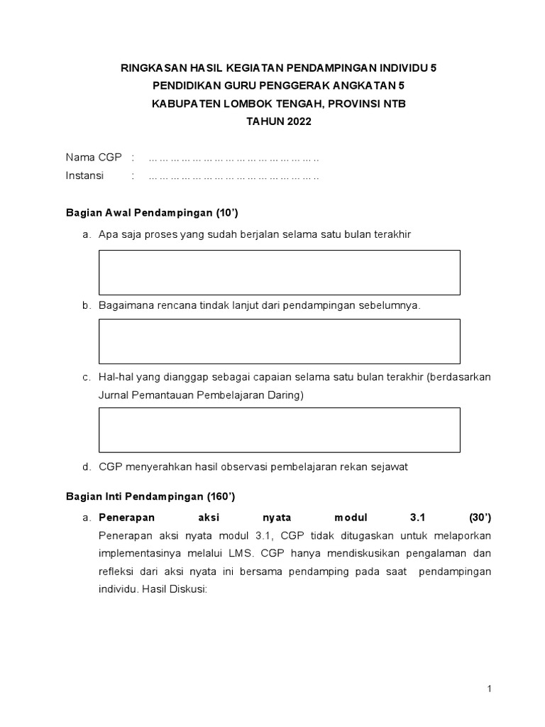 Instrumen Pendampingan 5 CGP LALU SUDIRMAN. | PDF
