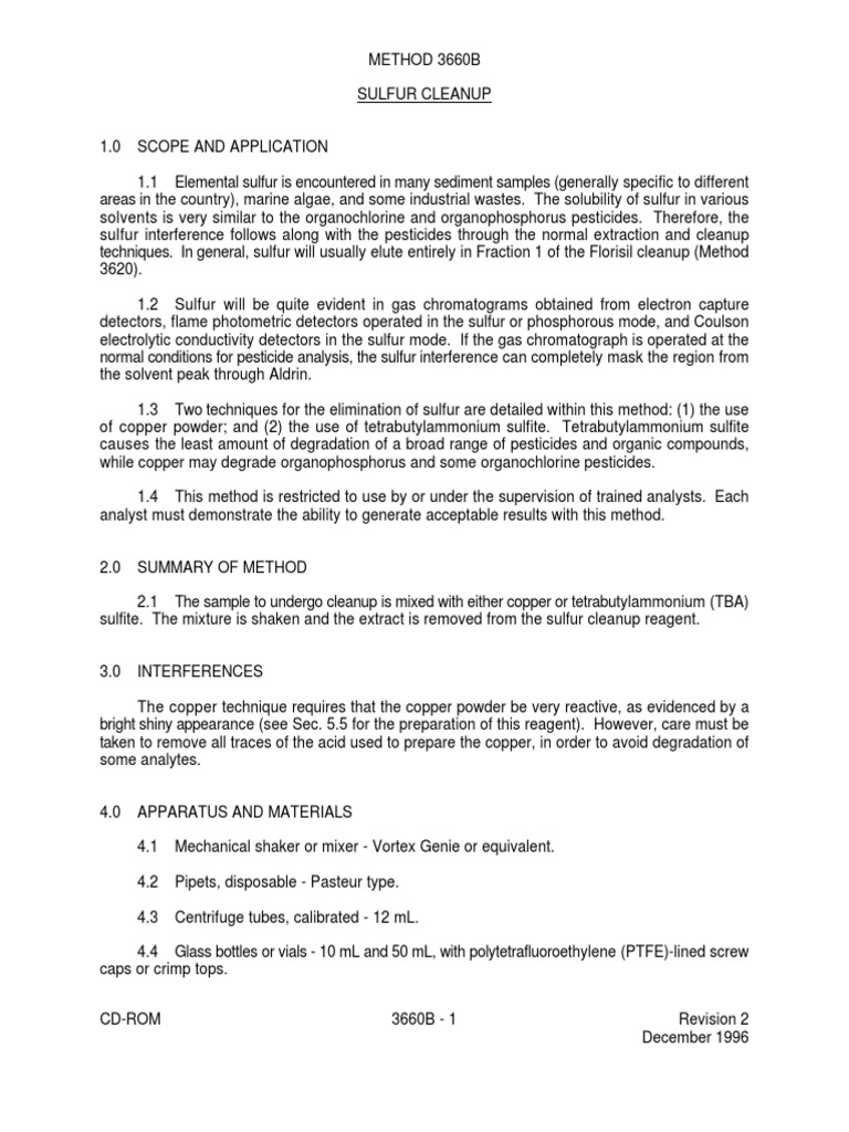 Sulfur Cleanup Method 3660B Guide | PDF | Sulfur | Gas Chromatography