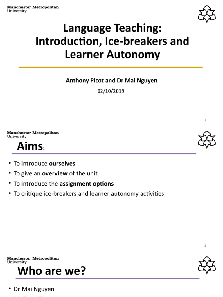 Introduction, Ice-Breakers and Learner Autonomy (PPT & Notes) | PDF ...