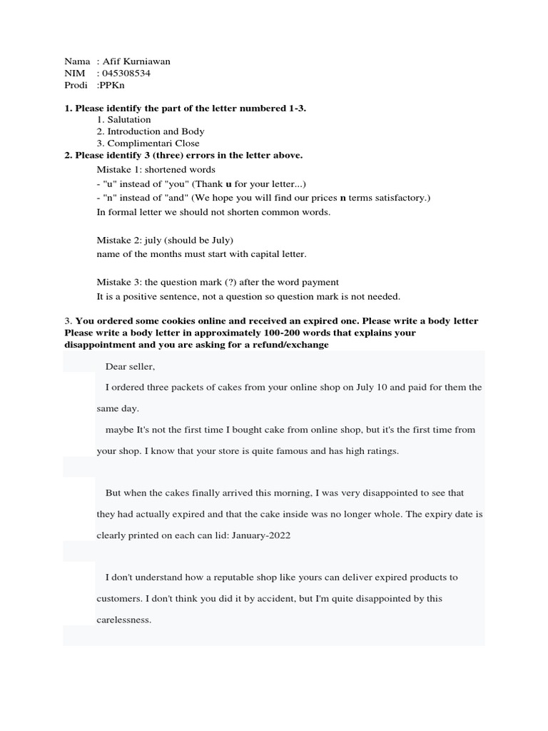 A Customer Complaint Letter Requesting a Refund for an Expired Online ...