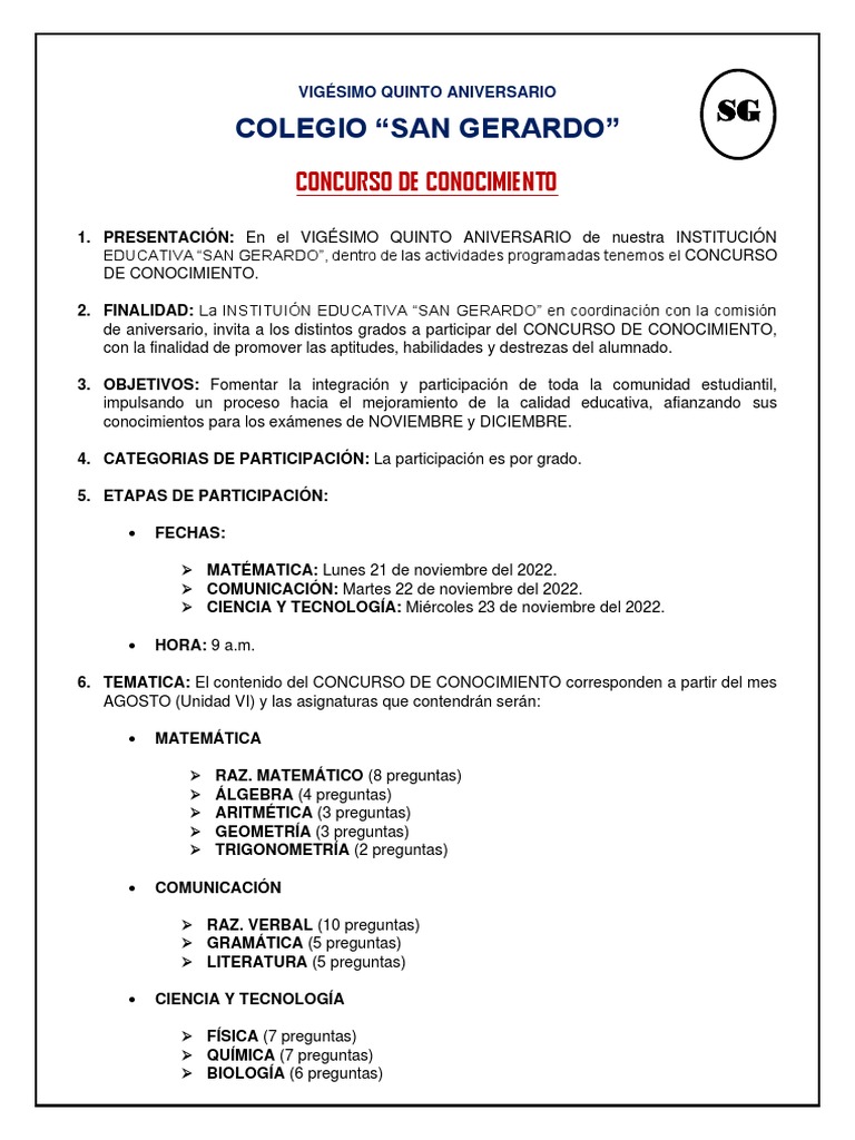 Concurso de Conocimientos en Matemática | PDF | Evaluación