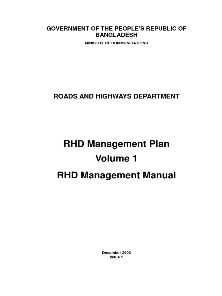 RHD Management Manual Vol-1 | PDF | Road | Project Management