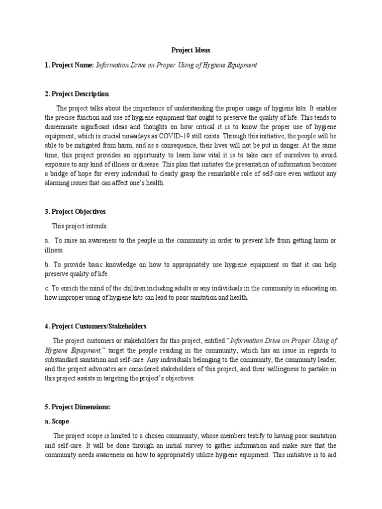 Project Ideas | PDF | Hygiene | Health Sciences