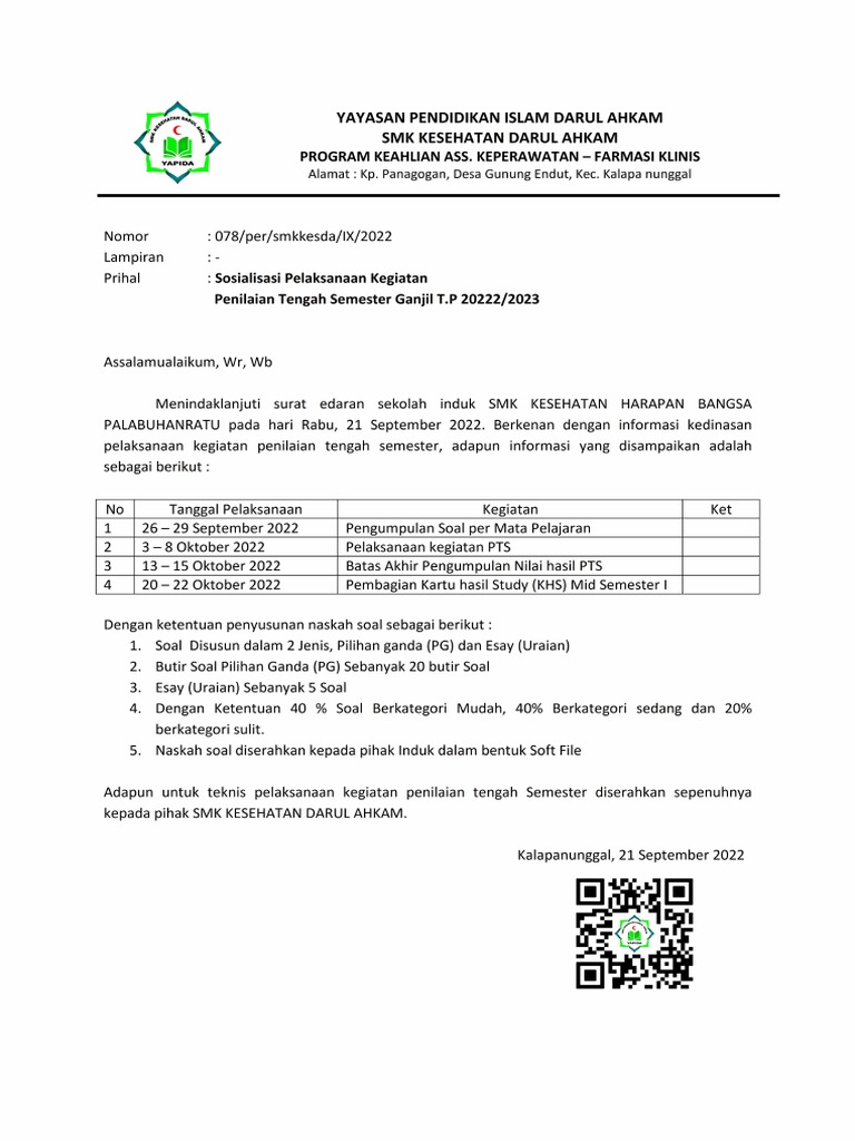 Surat Kegiatan PTS | PDF