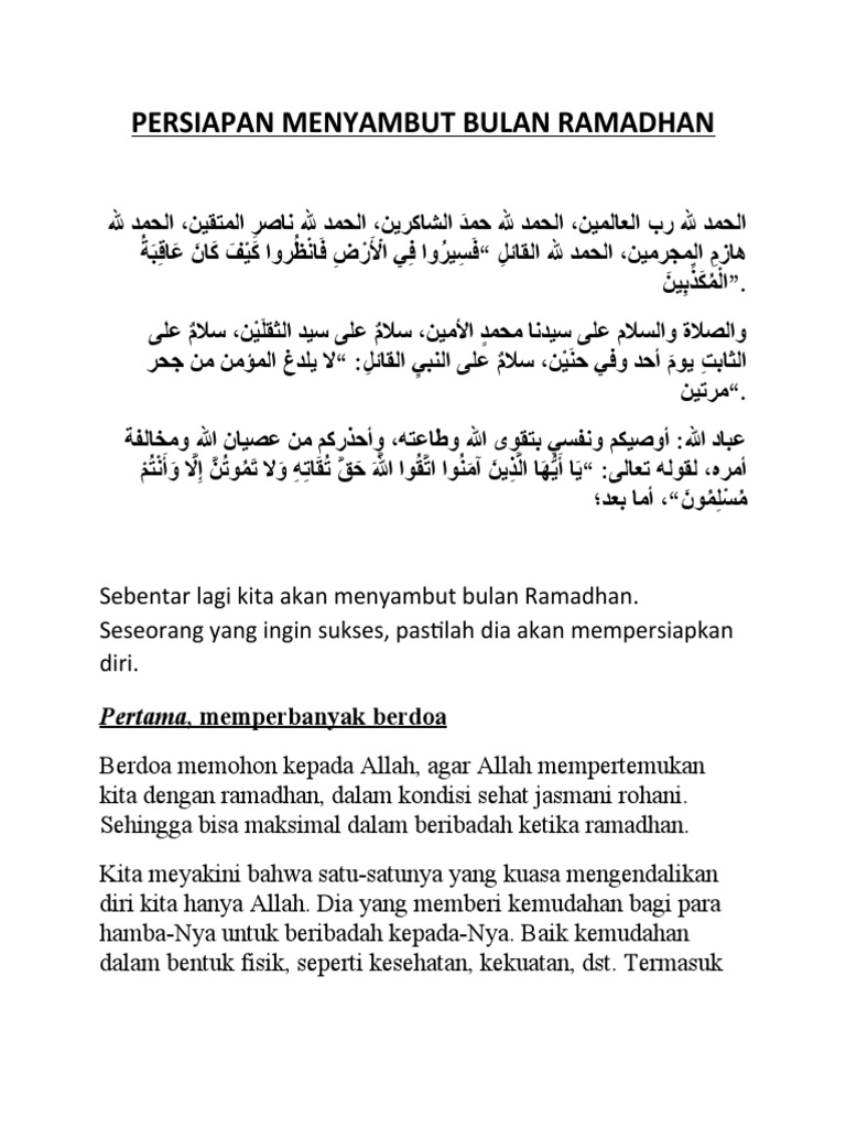 Persiapan Menyambut Bulan Ramadhan | PDF