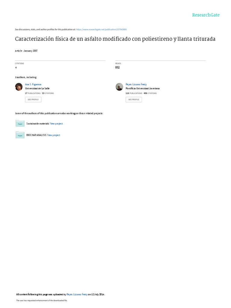 Caracterizacion Fisica de Un Asfalto Modificado Co | PDF | Poliestireno | Cemento