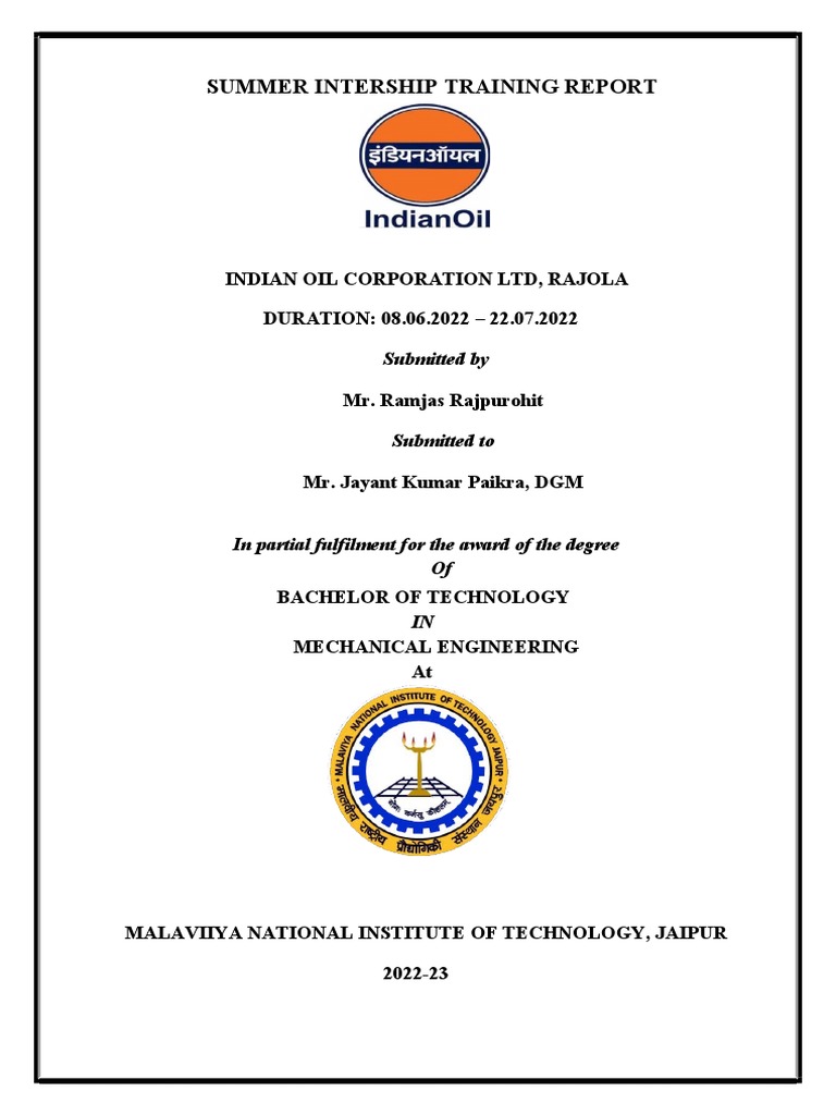 Indian Oil Internship Report 2022 | PDF | Turbocharger | Piston
