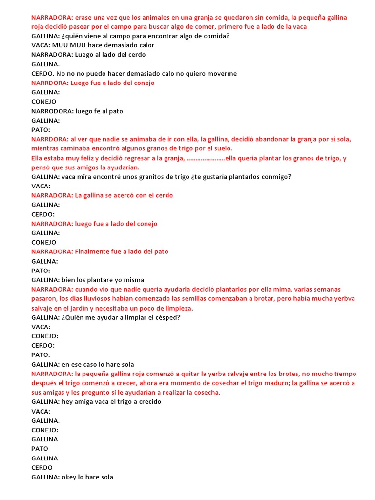 La gallinita roja: cuento y actividades | PDF | Panes | Pollo