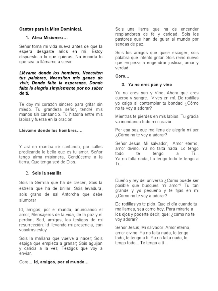 Cantos para La Misa Dominical | PDF | Amor | Misa (liturgia)