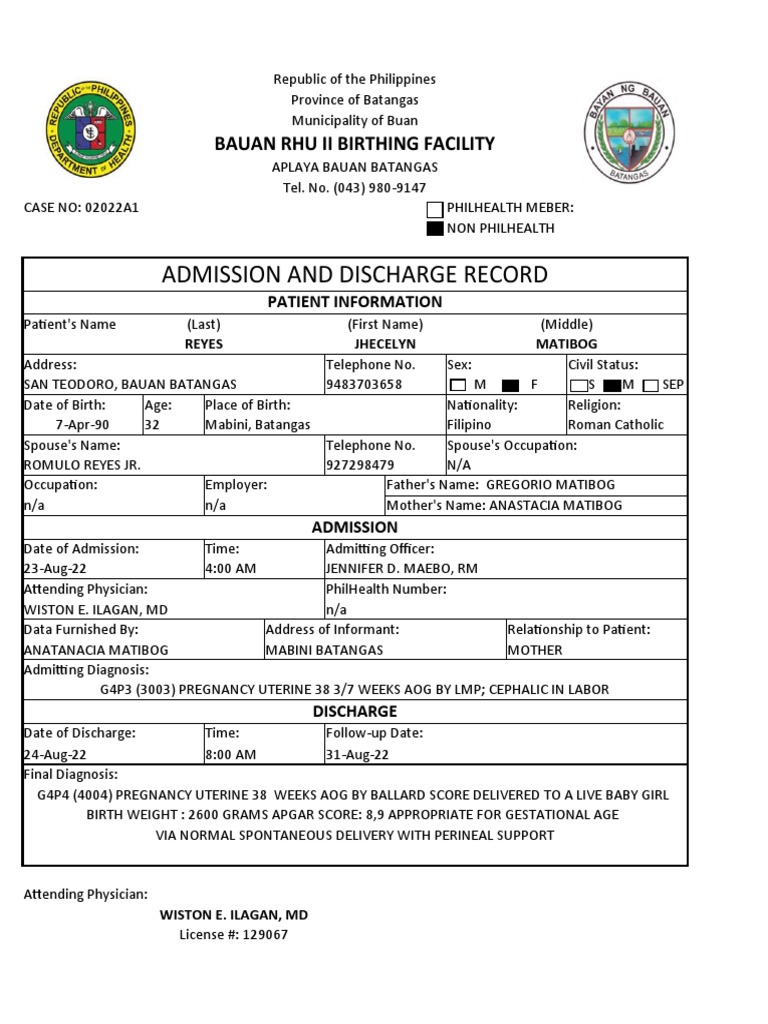 Bemonc Admiitting Record | PDF | Human Development | Medical Specialties