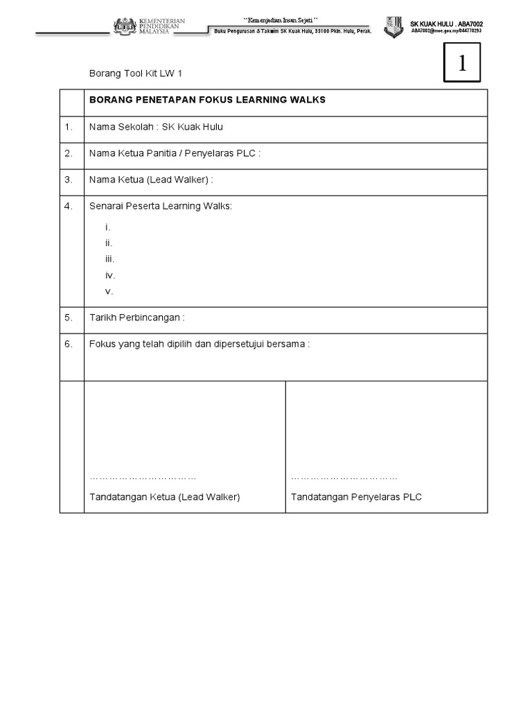 Borang Learning Walks 3 Item | PDF