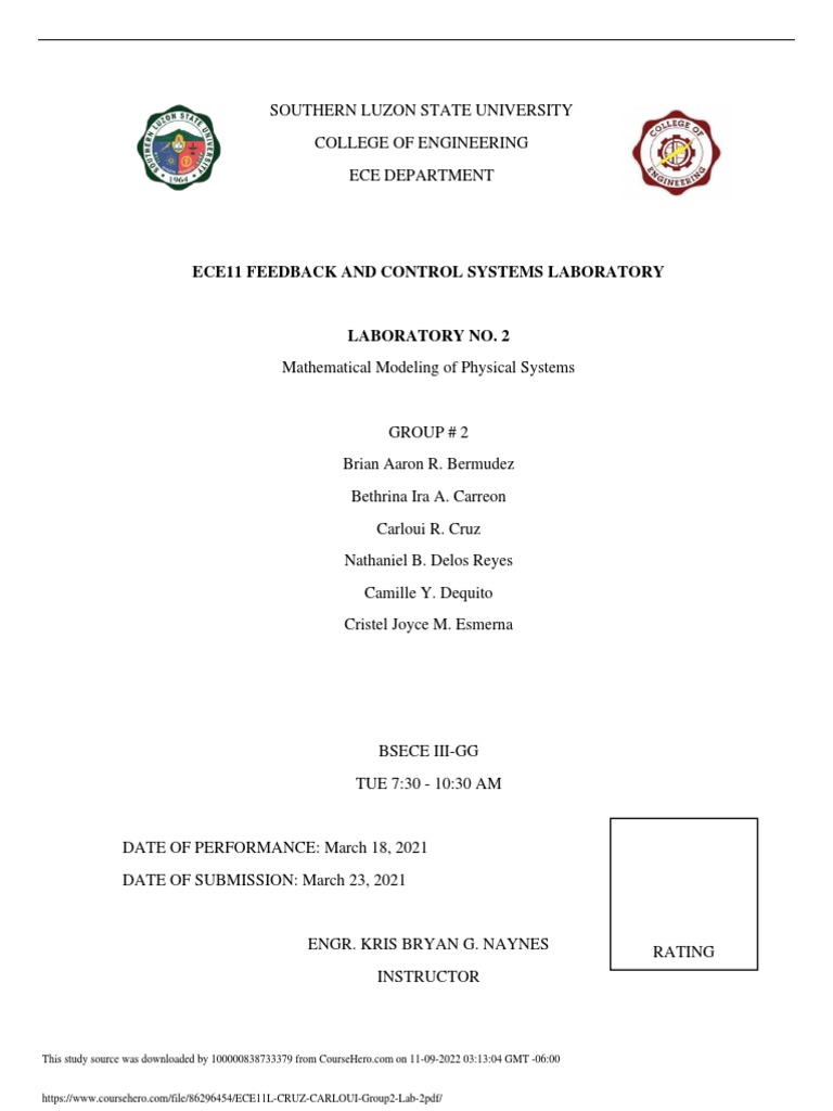 ECE11L CRUZ CARLOUI Group2 Lab 2 PDF | PDF | Equations | Differential Equations