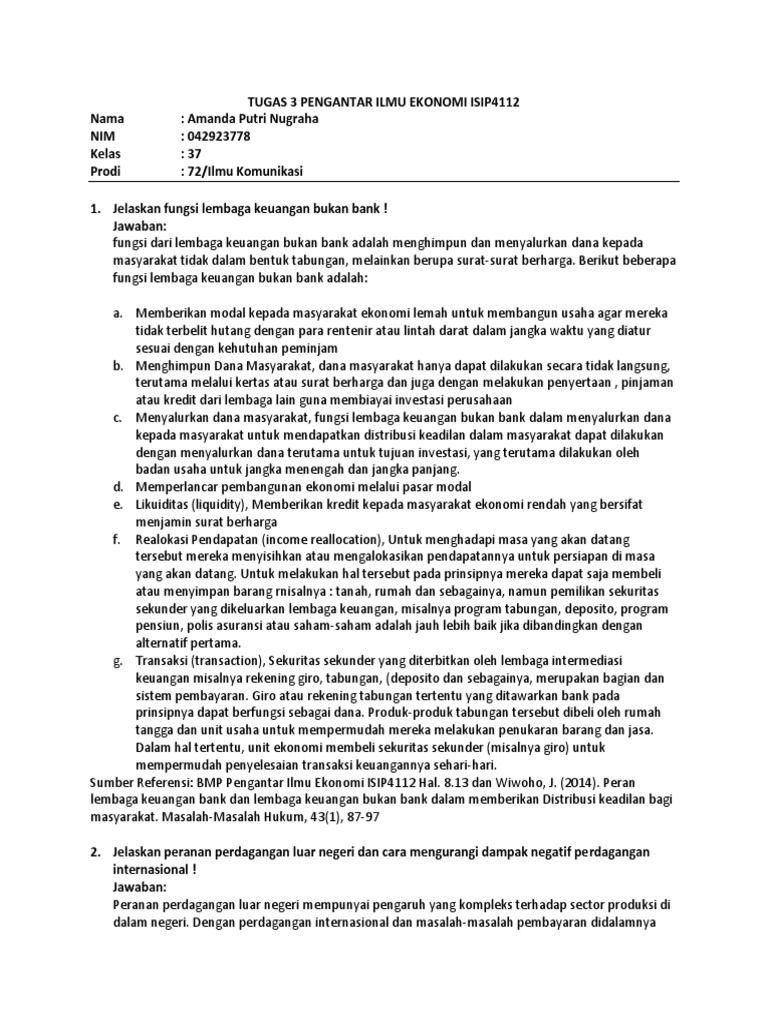 Tugas 3 Pengantar Ilmu Ekonomi Isip4112 | PDF