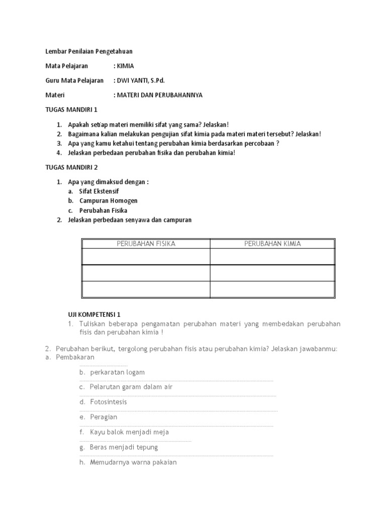 Lembar Penilaian Pengetahuan | PDF