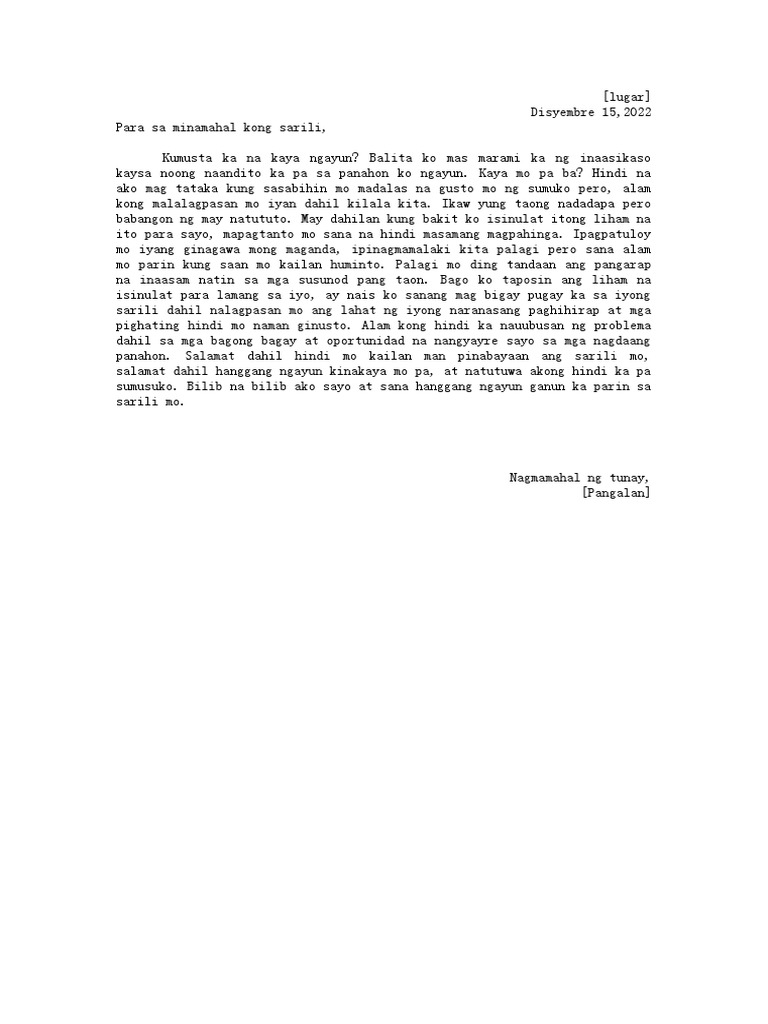 Liham para Sa Iyong Sarili | PDF