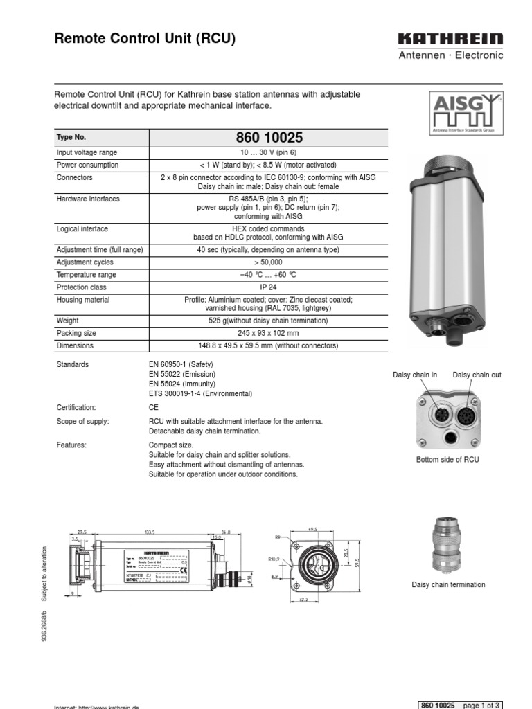 Kathrein RCU Installation Guide | PDF | Electrical Connector | Power Supply