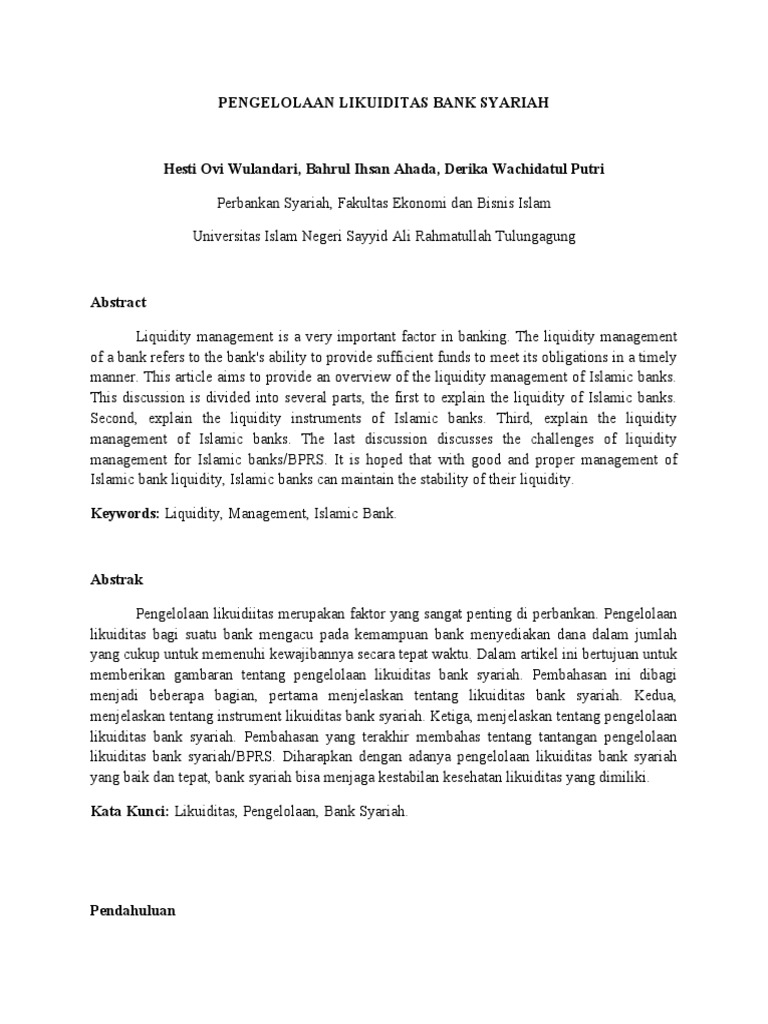 Artikel Pengelolaan Likuditas Bank Kelompok 9 Manbas | PDF