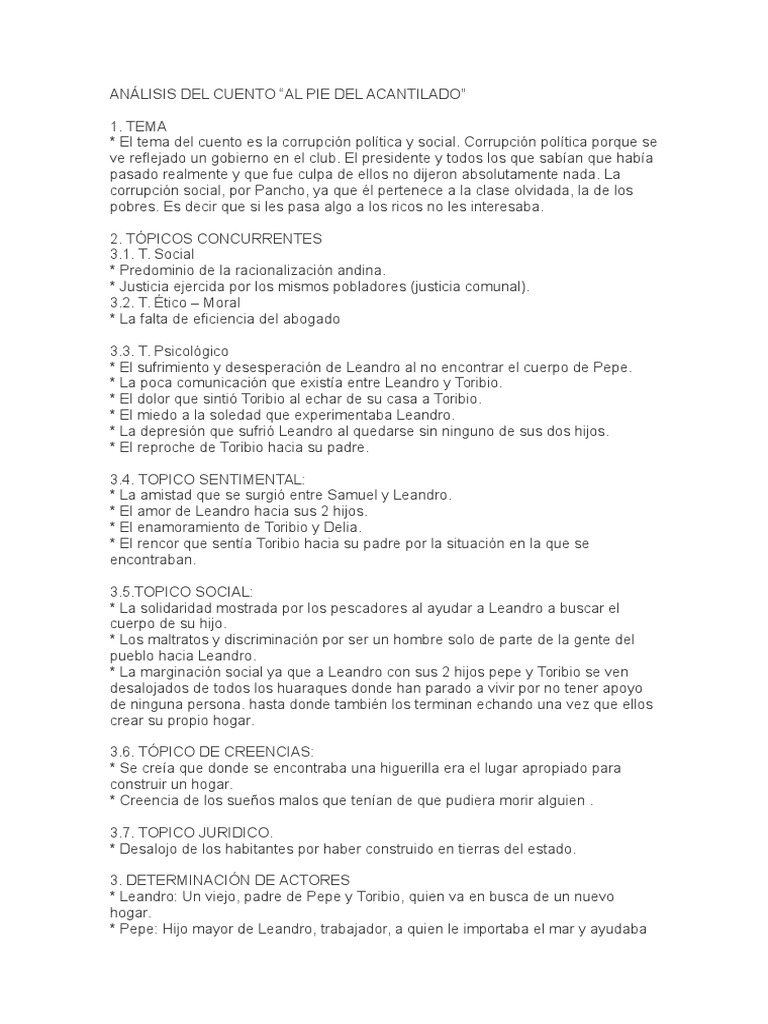 ANALISIS DEL CUENTO Al Pie Del Acantilado Oficial | PDF