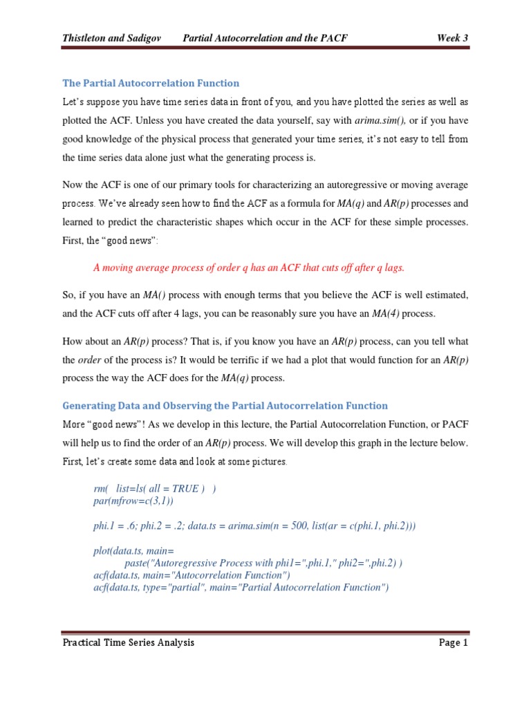 Partial Autocorrelation and The PACF First Examples | PDF | Time Series ...