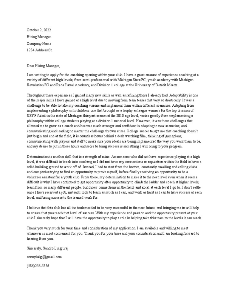 Cover Letter Example | PDF | Experience | Cognition