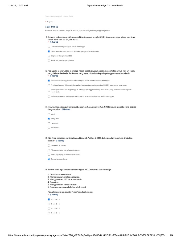 Tryout Knowledge 2 - Level Basic | PDF