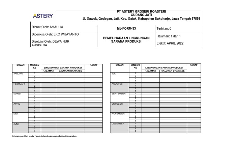 FORM-33-Formulir Pemeliharaan Lingkungan Sarana Produksi | PDF