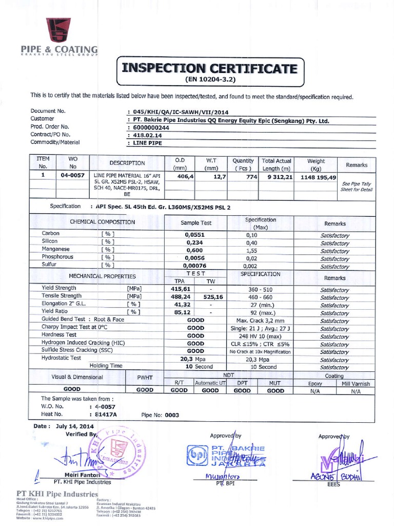 3.4 Inspection Certificate | PDF