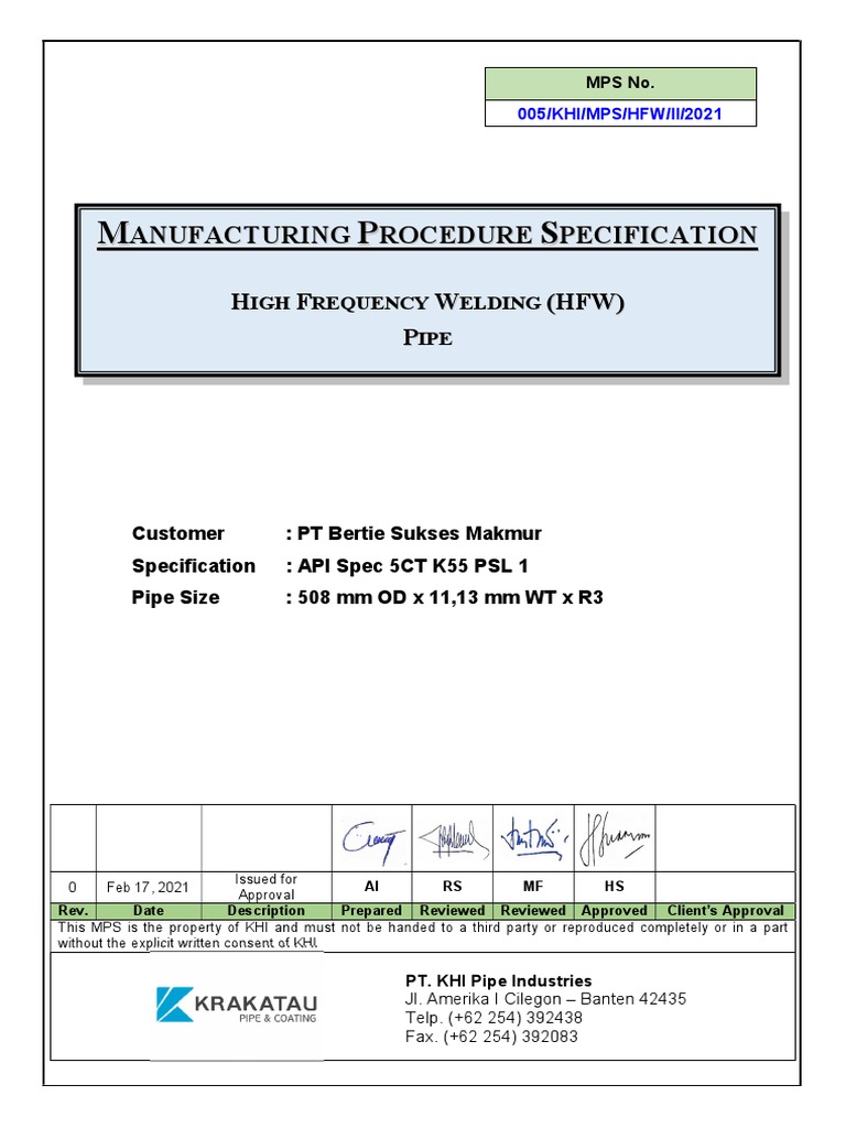 MPS Itp Api 5CT K55 PSL 1 - Khi R0 | PDF | Pipe (Fluid Conveyance) | Welding
