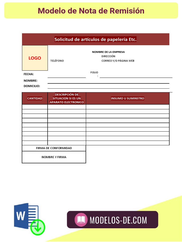 Modelo de Nota de Remisión | PDF