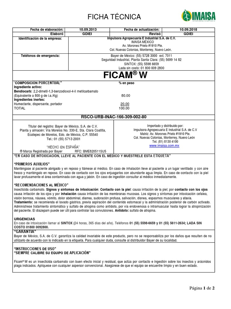 FICAM W - Ficha Tecnica | PDF | Especialidades Medicas