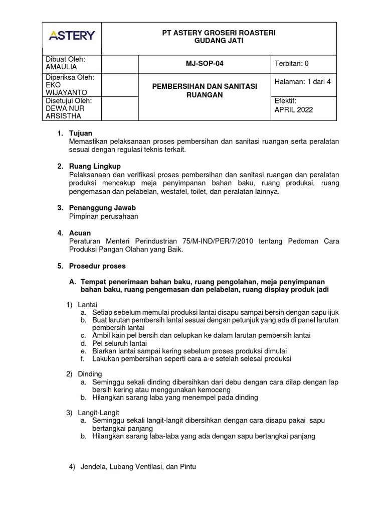 SOP-04-Prosedur Sanitasi Ruangan | PDF