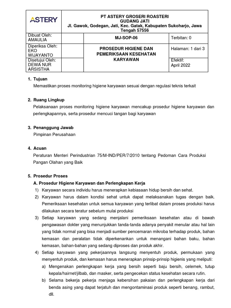 Prosedur Hygiene dan Kesehatan Karyawan | PDF