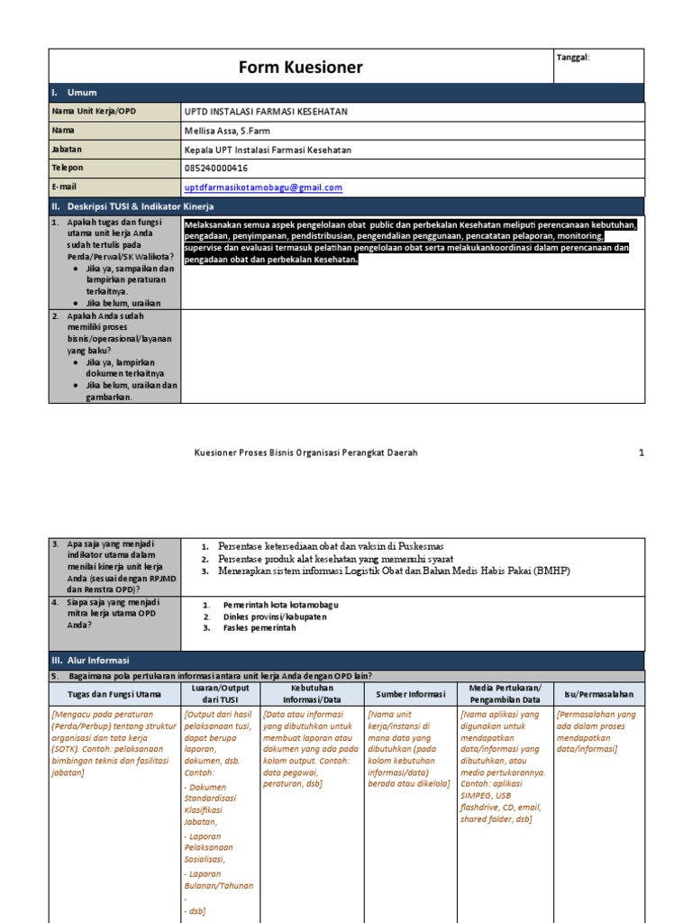 Format Kuesioner | PDF
